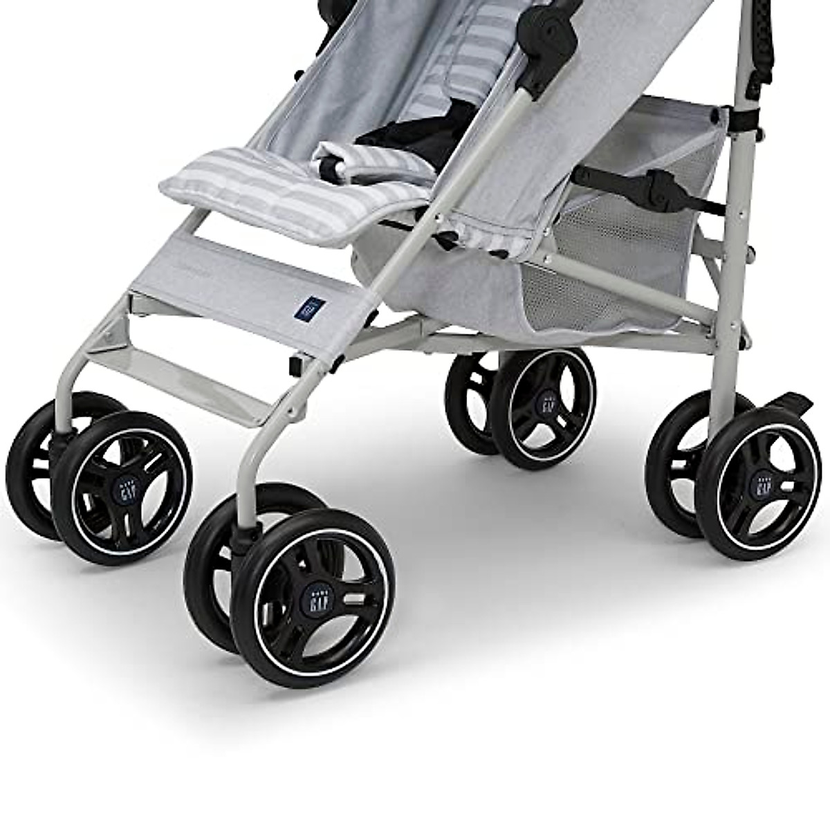 babyGap Classic Stroller - Lightweight Stroller with Recline, Compact Fold & Removable Parent Organizer - Made with Sustainable Materials, Grey Stripes