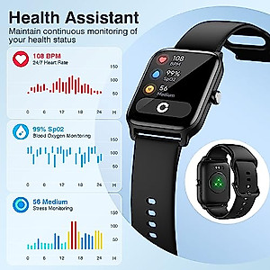 7-day Long Battery Life, Smart Watch for Women and Men, iPhone Android Compatible, Waterproof Fitness Tracker Smartwatch with Call, Alexa, Heart Rate/Spo2 Monitor, Sleep Tracker, 1.8 Inch (Black)