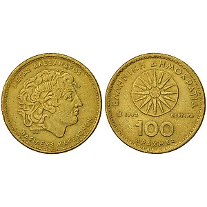 7 Coins from Greece,Greek Coin Set Collection 1 2 5 10 20 50 100 Drachmes,Circulated 1982,2000,Alexander The Great,Laskarina Bouboulina,Aristotle,Democritus,Dionysios Solomos,Homer,Anchor,Atom,Cannon