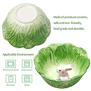 Cute Ramen Bowl Ceramic, Easter Bunny Bowl/Salad Bowl With Cabbage Rabbit Shaped Ceramic Bowls/Candy Bowls for Kids/Rice Bowls