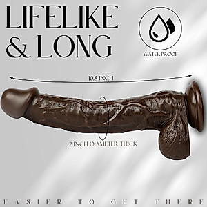 10.8 inch Realistic Dildo Adult Sex Toy,Silicone Dildo Huge Penis with Powerful Suction Cup for G-spot Vagina Anal Sitimulation,Big Black Cock Thick Anal Dildos Sex Toys for Women
