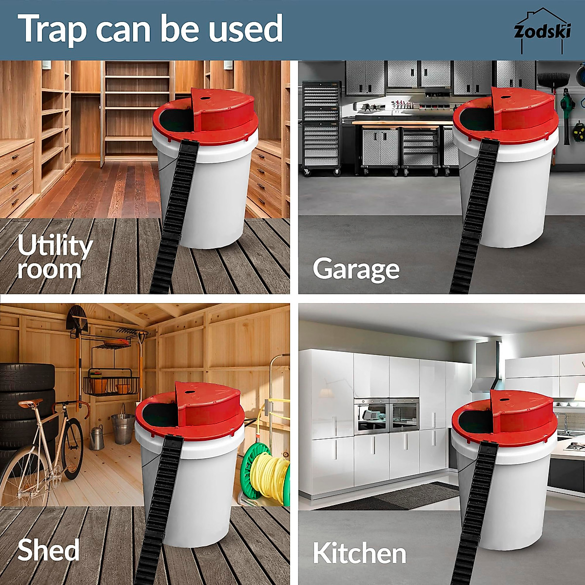 Zodski 2 Pack Bucket Mouse Trap Lid, Rat Trap Lid, 5 Gallon Bucket Compatible, Rat Traps, Mouse Traps Indoor for Home, Outdoor Mouse Traps, Mouse Bait, Humane Mouse Traps Catch and Release (2, Red)