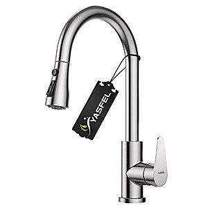 YASFEL Faucet for Kitchen Sink - Modern High Arc Pull Down Kitchen Faucets Brushed Nickel, Single Handle Stainless Steel Kitchen Sink Faucets with Pull Down Sprayer
