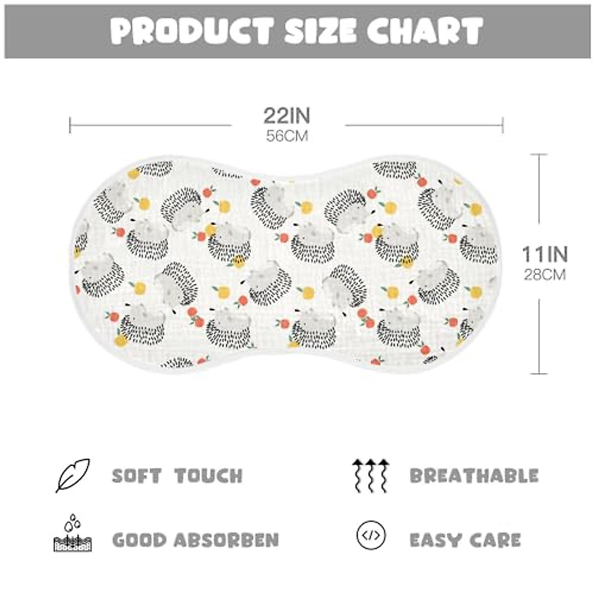 vvfelixl Baby Burp Cloths Hedgehog Apple Baby Newborn Cotton Burping Cloths Set Baby Washcloths 4 Pack