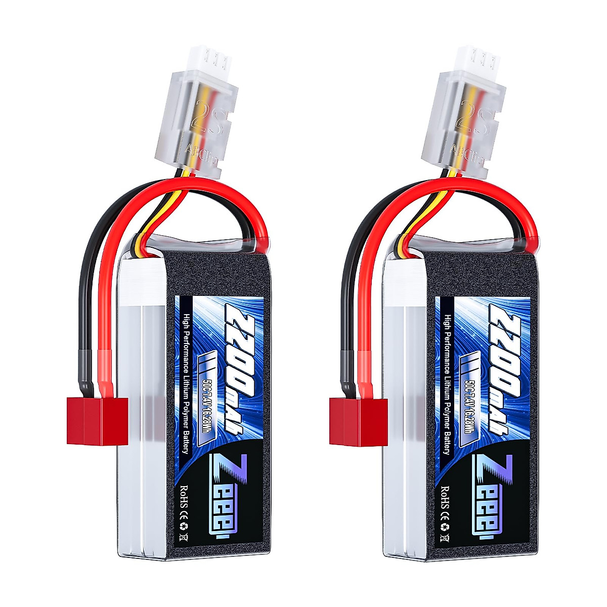 Zeee 2S 2200mAh Shorty Lipo Battery 7.4V 50C RC Battery with Deans Connector Soft Pack for 1/16 Slash RC Car RC Truck RC Helicopter Airplane Quadcopter Drone RC Boat Racing Models (2 Pack)