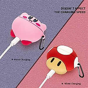 [2 Pack] TOLUOHU Case for Airpods Pro,3D Cute Cartoon Funny Anime Character for Girls Boys Kids Teens Women,Shockproof Soft Silicone Case with Keychain(New Star Kabi+Mushroom)