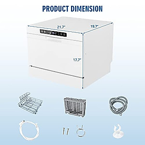 CHEFJOY Countertop Dishwasher, Built-in Dishwasher with 6 Place Settings, 360° Dual Spray, 5 Washing Programs, 24H Delay Timer & Child Lock, Portable Compact Dishwasher, White