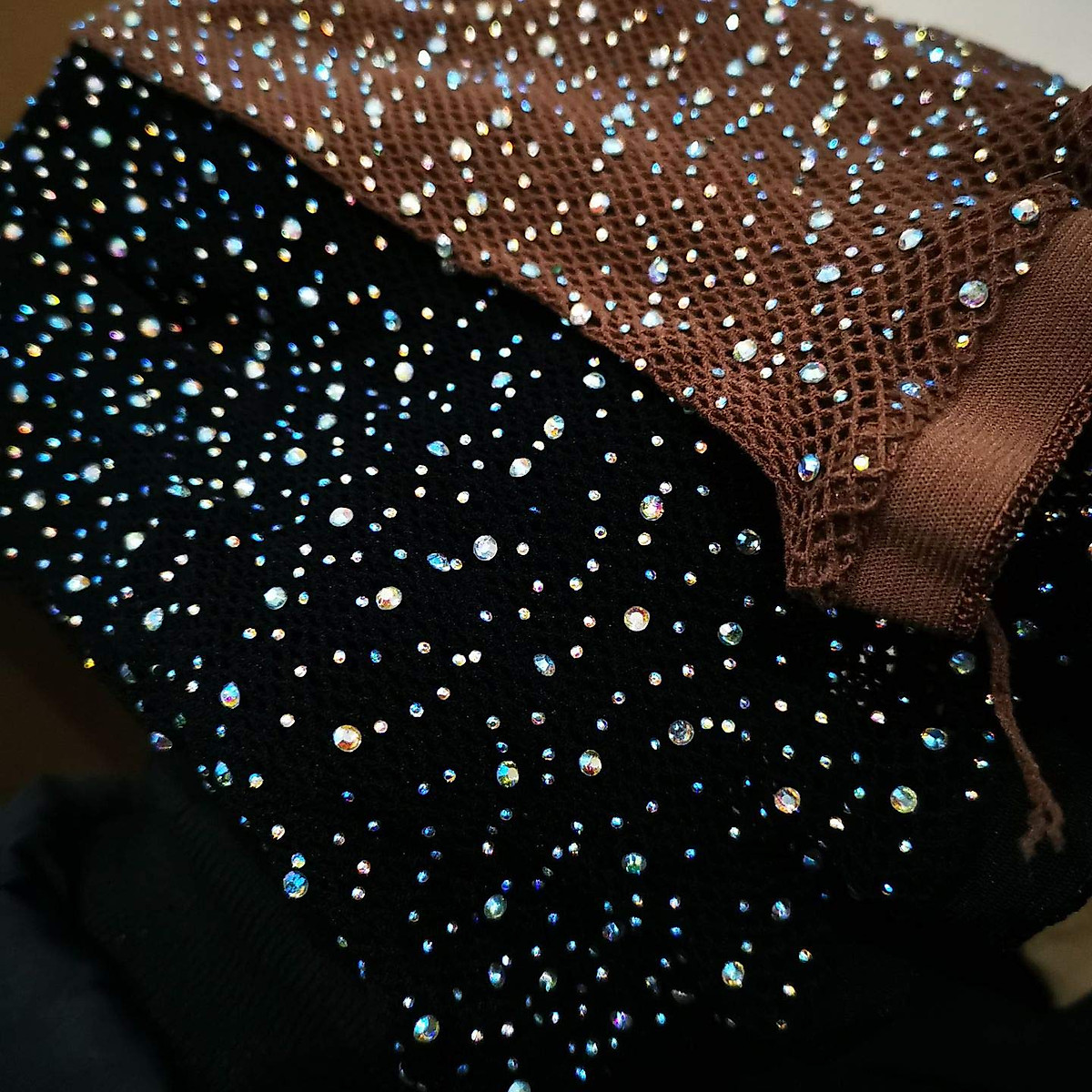 LUCKELF Sexy High Waist Tights Sparkle Rhinestone Fishnets Party Rhinestone Mesh Stockings (Free Size, Black/Rhinestone)