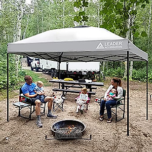 Leader Accessories Silver Pop-Up Canopy Tent 10'x10' Canopy Instant Canopy Straight Leg Shelter with Wheeled Carry Bag, with 4pcs Sandbags