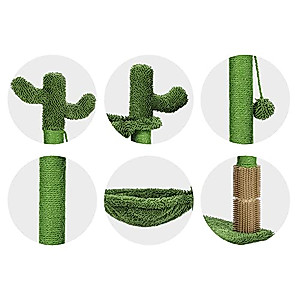 Dreamsoule Cactus Cat Tree, Large Cat Trees with Hammock 35 inch High Cat Scratching Post and Back Scratcher, Cactus Cat Scratcher with Interactive Dangling Ball, Climbing Stand for Indoor Kittens