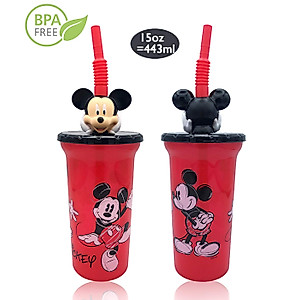 Disney Mickey Mouse Buddy Sips Water Tumbler with 3D Character Head Straw Drinkware, 1 Count - Safe BPA free Bottles, Easy to Clean, Perfect Gifts for Kids by Zak design,15 OUNCE