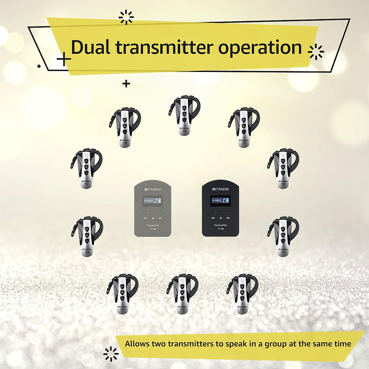 Retekess TT106 Church Translation System, Portable Wireless Tour Guide System, Easy to Clean, Clear Sound Quality, Interpretation System for Churches,Factory (Case of 1 Transmitter and 15 Receivers)