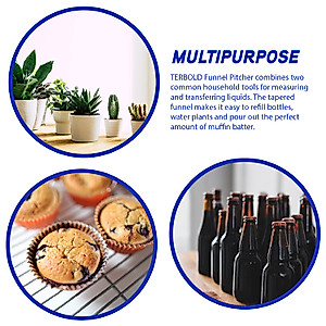 Terbold Funnel Pitcher with Spout 2pc Set | 1 Liter Plastic Measuring Pitchers for Cake, Pancake Dispenser, Soap Pouring or Oil Automotive use