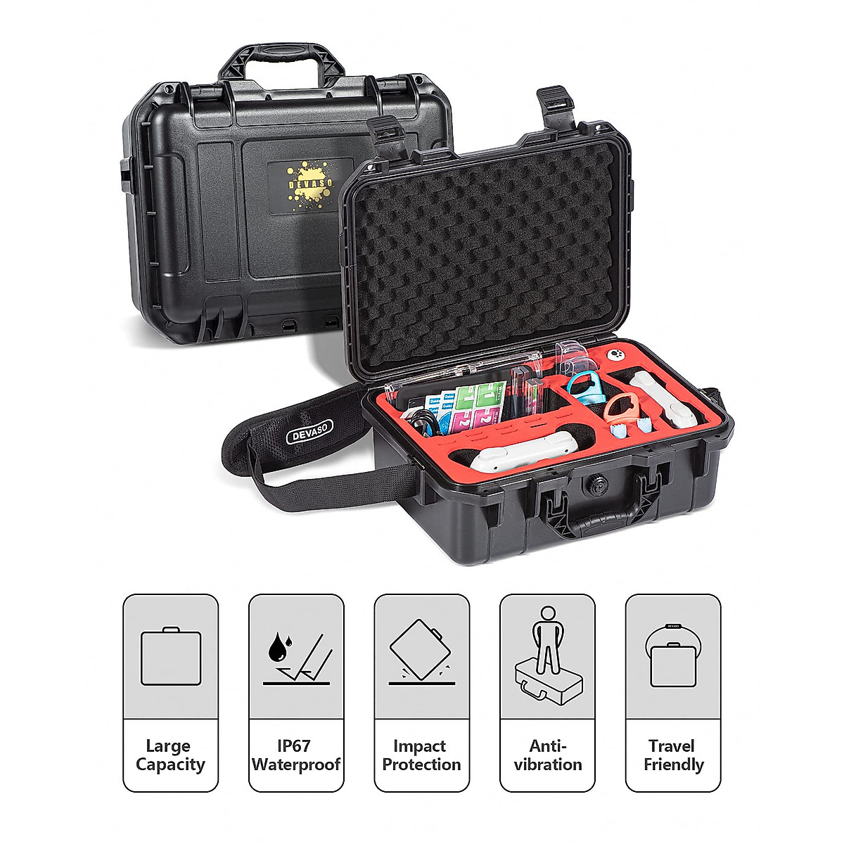 DEVASO Accessories Bundle for Nintendo Switch: Deluxe Waterproof Travel Case,Case & Screen Protector,Wireless Controller,Joystick Cap
