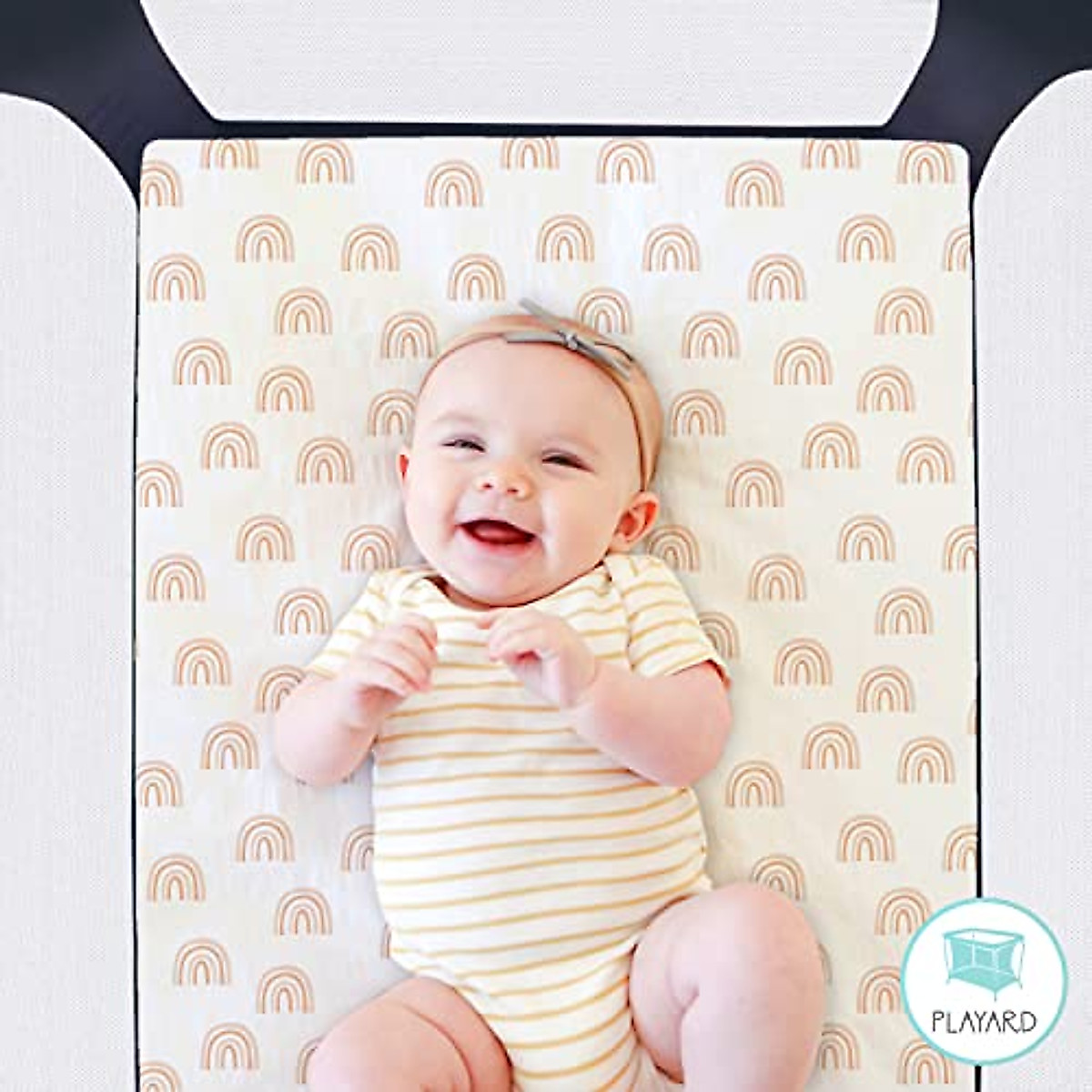 The Peanutshell Mini Crib Sheet Set - 3 Pack - Multiuse for Pack n Play, Playard, Playpen, Mini Crib - Boho Rainbow