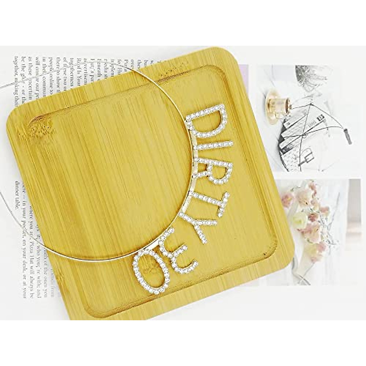 LOPURO Gold 30th Birthday Decorations for Women,Dirty Thirty Sash & Rhinestone Headband Set, Dirty Thirty Birthday Sash Crown Tiara Birthday Gifts for Her Birthday Party Supplies Favor