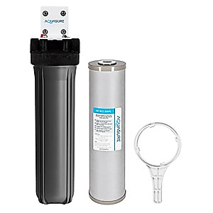 Aquasure Fortitude V2 Series Triple Purpose Sediment/Carbon/Zinc Bacteria Inhibiting Water Treatment Pre-Filter with Housing System, Large Size | Removes 99% of Contaminants (AS-FL-25SCZ)