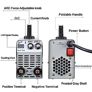 Stick Welder,110V/220V Dual Voltage 200Amp ARC Welding Machine IGBT Inverter Portable Lightweight DC Welder LCD Display for Beginner with Electrode Holder Clamps Welder