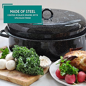 Mirro 15" Black Covered Oval Roaster with Lid for Roasting Turkey, Meats