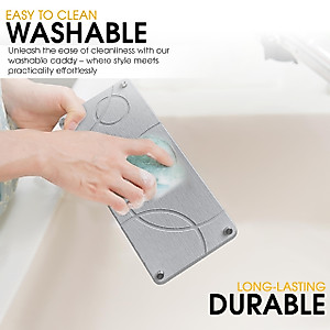 VeriGoods Diatomaceous Earth Instant Dry Sink Caddy Set:Stain-Resistant Fast-Absorbing Sponge &Soap Dispenser Holder for Kitchen &Bathroom Countertop (15X5.9)