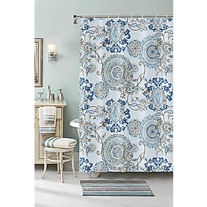 Neasow Teal and White Shower Curtain, Watercolor Floral Bathroom Curtain Light Blue Paisley Design Shower Curtains Aqua 72×72 inches