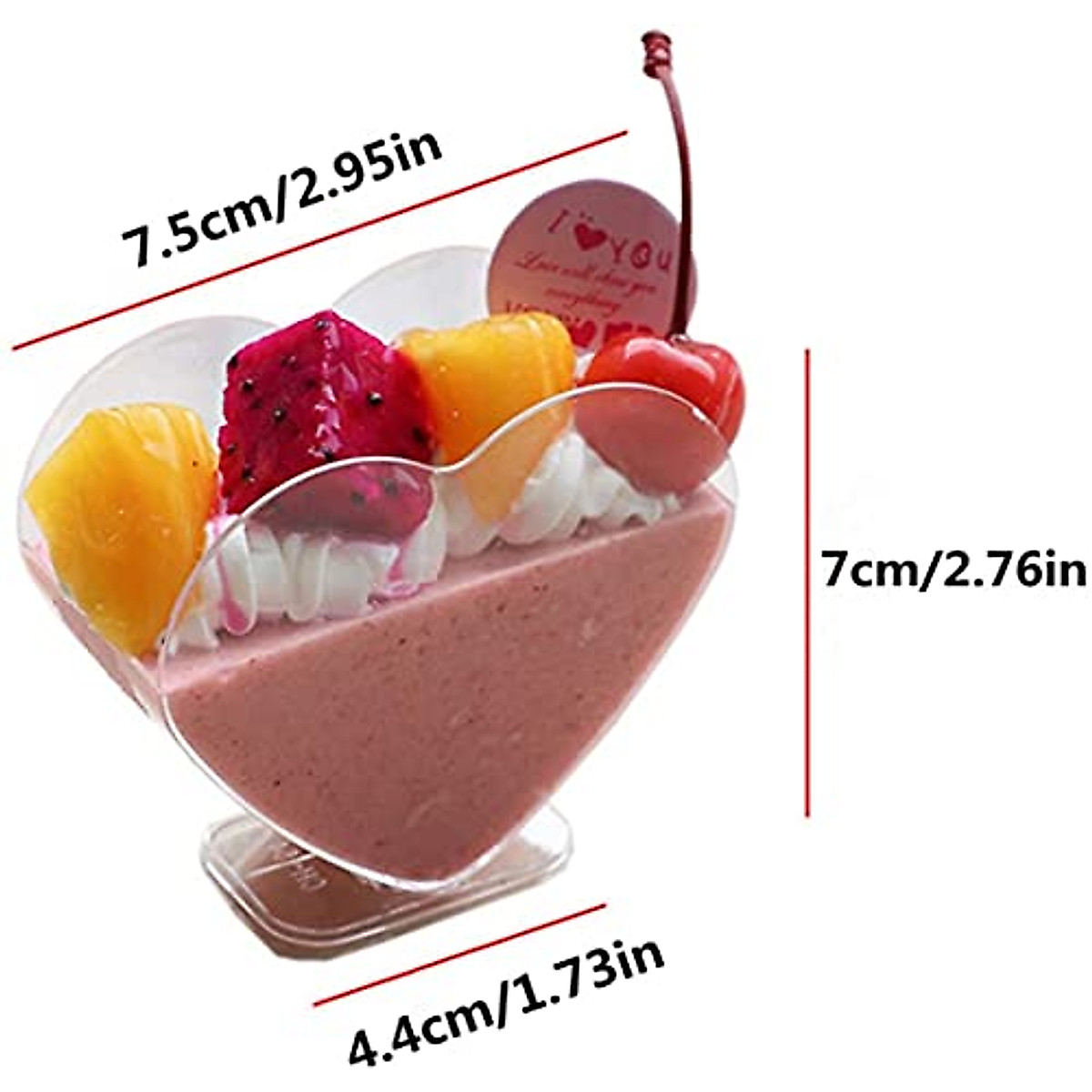 Healthcom 50 Packs 80ml Clear Mousse Dessert Cups Heart-Shaped Cake Cups Disposable Ice Cream Dessert Bowls Tasting Sample Cup Salad Sundae Pudding Cups Plastic Tableware Supplies for Party Wedding