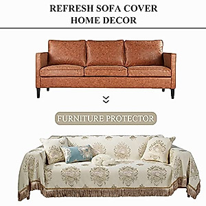STACYPIK Retro Woven Jacquard Boho Couch Cover for Dogs,Victorian Tassel Sofa Cover,Pets Furniture Cover Protector for 2 Cushion Futon Loveseat Sofa Stylish Throws Cover Blankets Easy Install-71x118IN