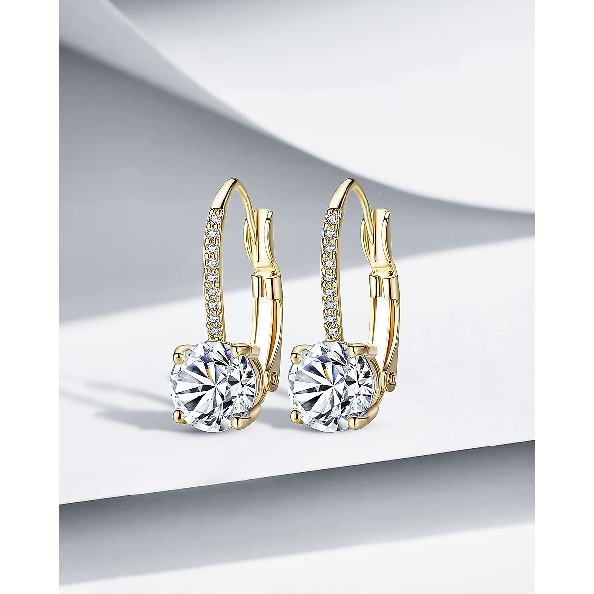 Hugitout Drop Dangle Earring for women, 14K Gold Plated Leverback Earrings with Cubic Zirconia Rhinestone Huggie Hoop Earings Fashion Jewelry for Girls