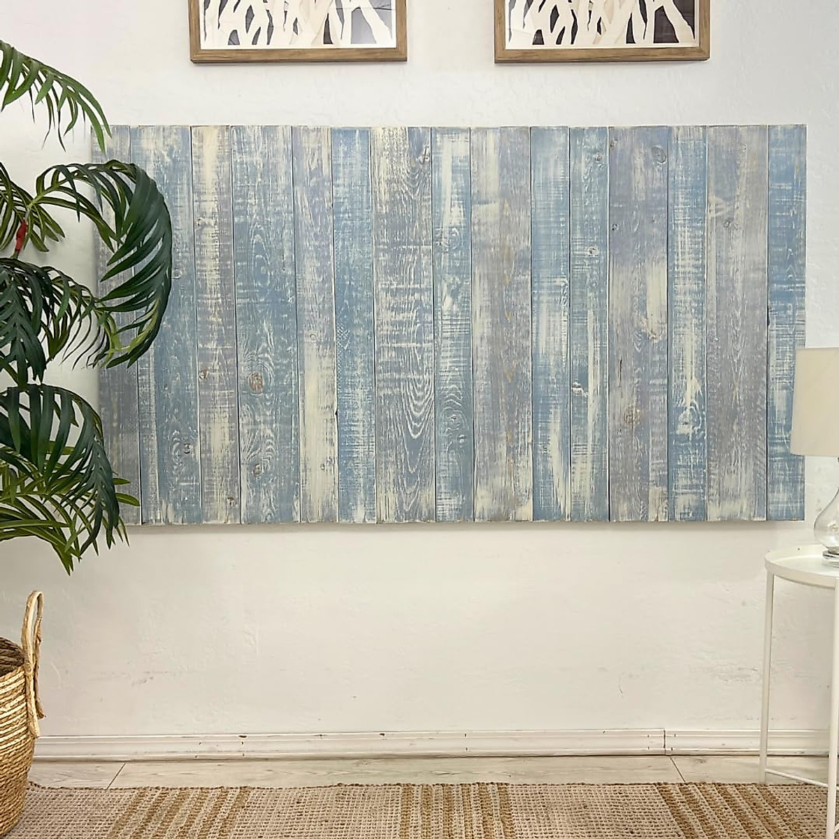 Barn Walls Solid Wood Headboard King Size, Blue Powderwash Finish with Smooth Natural Wood Grain, Handcrafted Wall-Mounted Panel Head Board, Adjustable Height, Modern Farmhouse Bedroom, Built to Last