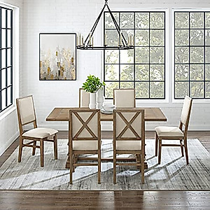 Crosley Furniture Joanna 7-Piece Dining Set with Table and 6 Upholstered Back Chairs, Rustic Brown/Creme