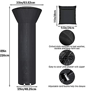 Patio Heater Covers with Zipper and Storage Bag,Waterproof,Dustproof,Wind-Resistant,Sunlight-Resistant,Snow-Resistant,Black,89'' Height x 33" Dome x 19" Base