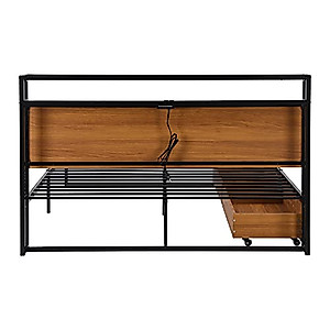EMKK Queen Size Metal Platform Bed Frame with 2 Drawers,Sockets and USB Ports,Metal and Wood Platform Bed Frame, Wood Slat Support, No Box Spring,Easy Assembly, Black, Queen