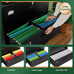 Letaya Lateral 3 Drawer File Cabinets with Lock, Metal Filing Storage Vertical Cabinets,Home Office Furniture for Organization Hanging Letter/Legal/F4/A4(Black)