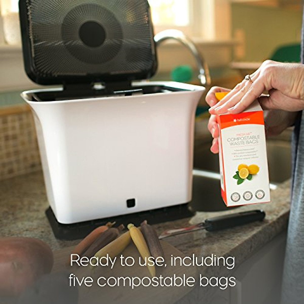 Full Circle Fresh Air Odor-Free Kitchen Compost Bin, Green Slate