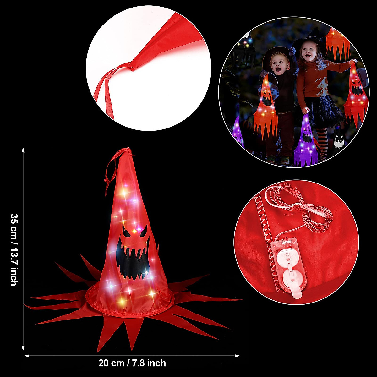 8 Pieces Halloween Witch Hat Decorations Witch Hats String Light Halloween Witch Decorations for Garden, Indoor, Yard, Tree, Party, Suitable for Ages 8 and up(Ghost Style)