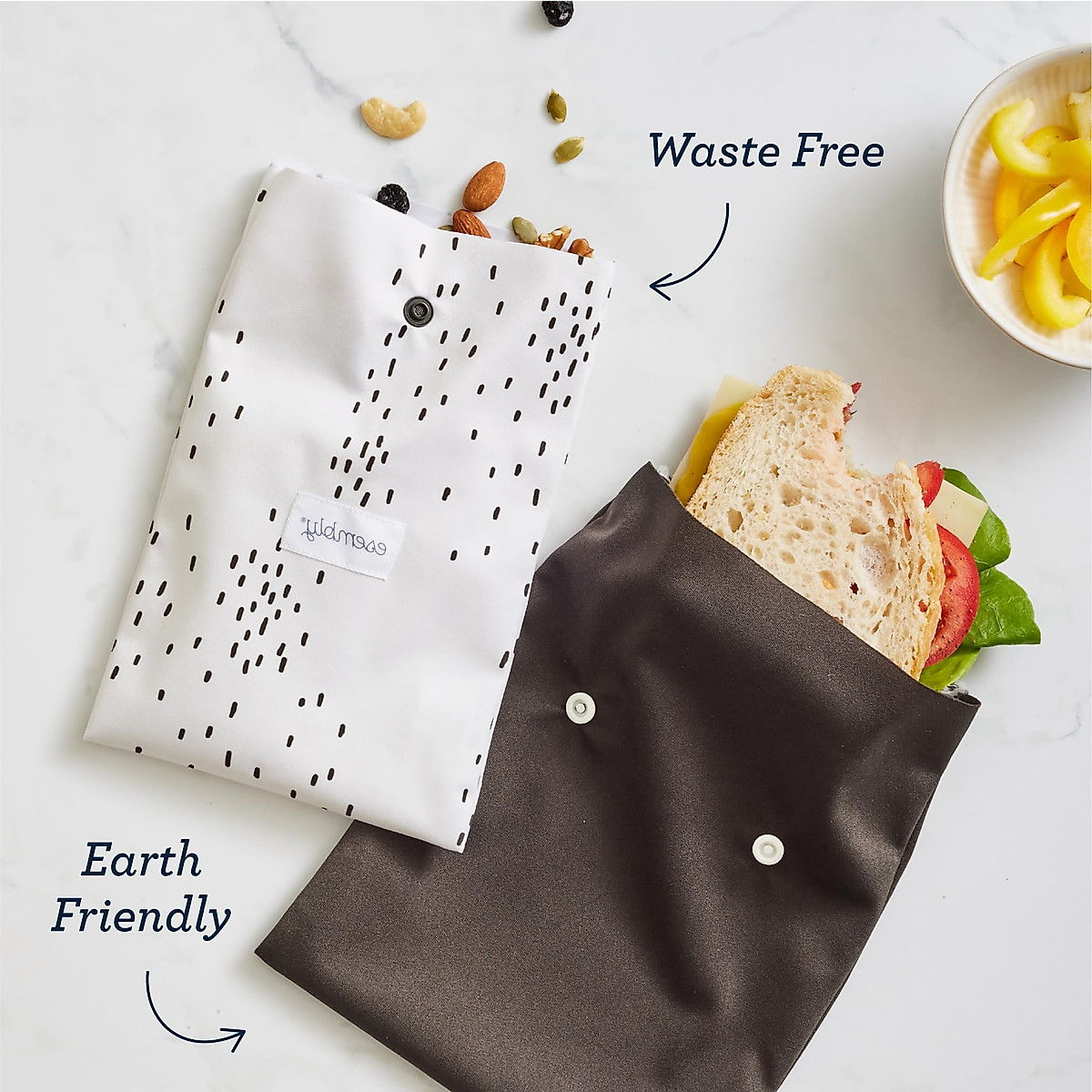 Esembly Snack + Sammy Pouches - Reusable Snack & Sandwich Bags| Silicone Storage Bag for Food | Microwave & Dishwasher Safe - Set of 2 - Fantastic Fungi + Forest