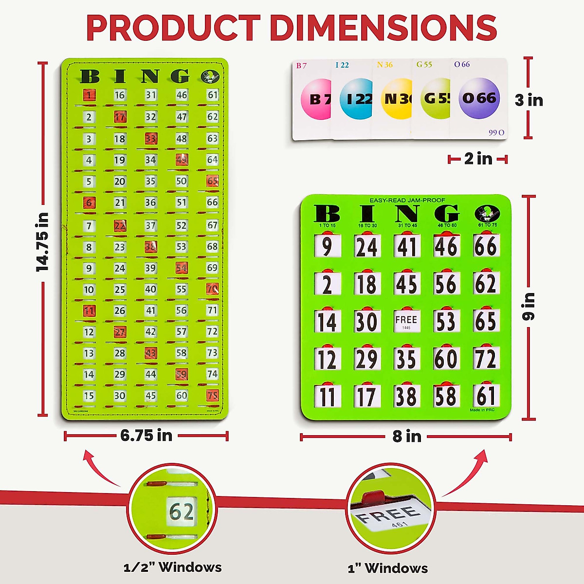 MR CHIPS Jam-Proof Bingo Cards with Sliding Windows, 50 Reusable Bingo Shutter Cards, 75 Bingo Calling Cards, 1 Bingo Master Board in Tan Woodgrain Style