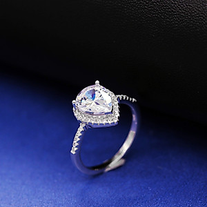 Uloveido 925 Sterling Silver Pear Shaped Ring Simulated Diamond CZ Halo Promise Engagement Ring for Her (White, Size 8) JZ116