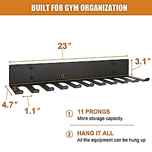 Multi-Purpose Storage Rack Resistance Bands Rack Gym Storage Rack Fitness Bands Rack Heavy Duty Rack 11 Hooks for Resistance Bands, Straps, Jump Ropes, Foam Rollers, Weight Belts, Tools (L-23")