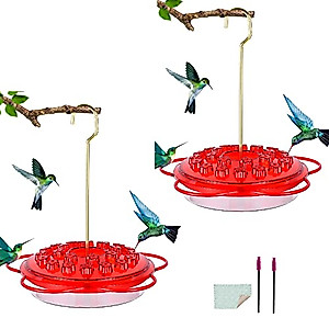 Oubaiyi Hanging Hummingbird Feeders for 24 Feeding Ports,2 Pack,Leak-Proof,Ant-Moat,Easy to Clean and Fill, Saucer Humming Feeder Outdoors Windows ,Deck, Patio, Garden, Red&Red