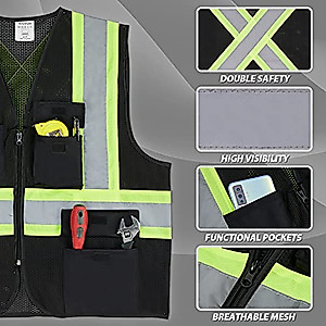 SULWZM High Visibility Safety Vest, Reflective Back Cross Strips for Men and Women (Black, Large)