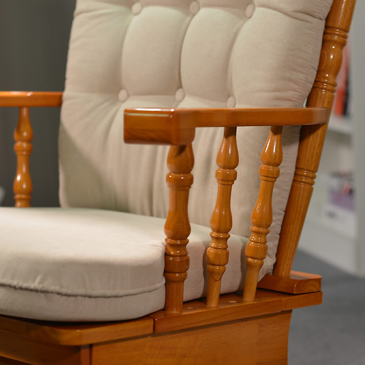 Wlvos Anti-Pinching Glider Chair for Nursery, Wood Glider Rocker with Ottoman Set, Nursery Rocking Chair for Living Rooms, Bedrooms (Antique Brown)