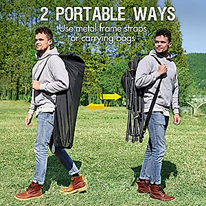 PORTAL Oversized Folding High Back Lawn Chairs Portable for Adults Outside Hard Armrest Cup Holder Carrying Strap for Camp Soccer Sports, Supports 400LBS, Black