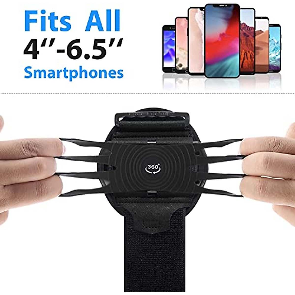 HLOMOM Wristband Phone Holder for Running, 360°Rotation & Detachable Sports Armband with Key Holder for iPhone 14/13/12/Pro/Pro Max/XS/XR/X/8/7/6/Plus, Samsung Galaxy, Fits 4''-6.5''Phone