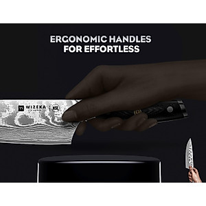 WIZEKA Damascus Knife Set 3 PCS,Super Sharp Kitchen Knife Set Made of Japanese Steel VG10,Full Tang Professional Chef Knife Set With G10 Ergonomic Handle