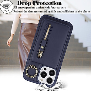 Ｈａｖａｙａ for iPhone 14 pro Case with Card Holder iphone 14 pro phone case magsafe compatible for women leather zipper phone wallet detachable 2-in-1 magnetic for men-Blue