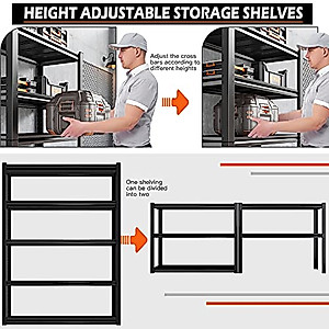REIBII Garage Shelving Heavy Duty Storage Shelves Load 2000Lbs, Adjustable Garage Shelves Heavy Duty Shelving, 5-Tier Metal Shelving Unit, Garage Storage Shelves, Utility Shelf Racks, 40"W x18"D x72"H
