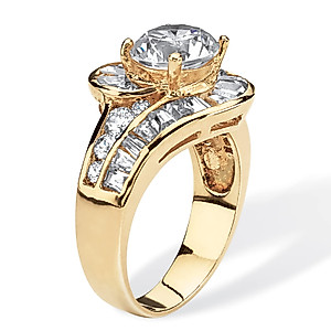 PalmBeach Yellow Gold-plated Sterling Silver Round Cubic Zirconia Engagement Ring Sizes 5-10 Size 7