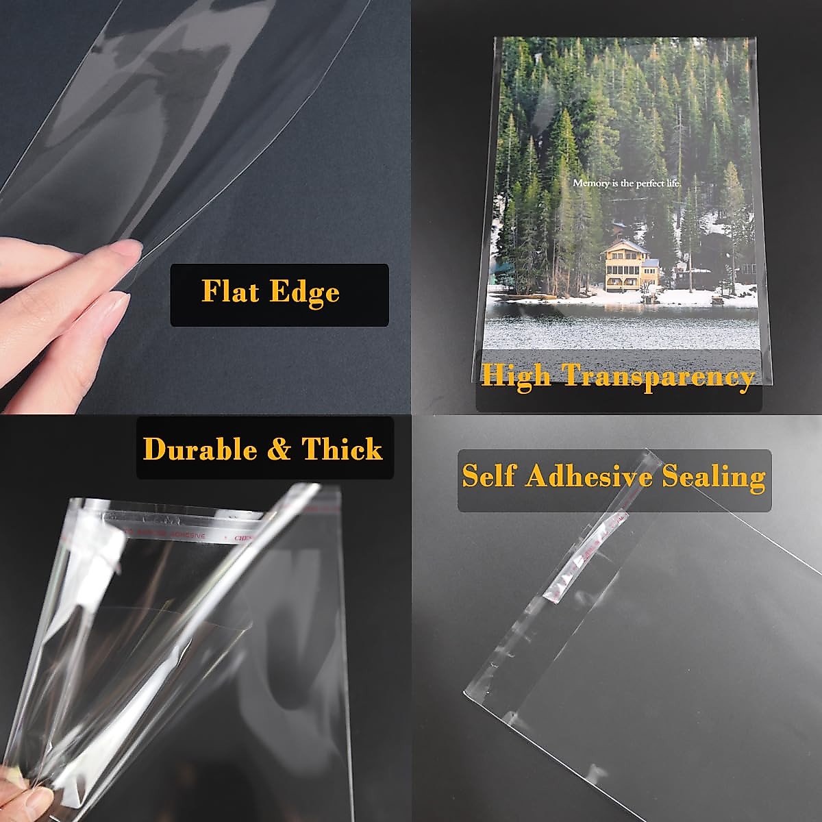 Miraclekoo 100Pcs 8-3/4 x 11-1/16 Inch Clear Self Sealing Cellophane Cello Bags Thick Plastic Sleeves - Fit 8.5x11 Inch Paper Photo Mats Envelopes Art Prints