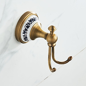 PEONYBATH Antique Bronze Brass Bath Towel Hooks, Wall Mounted Bathroom Hardware Accessories,Porcelain Design